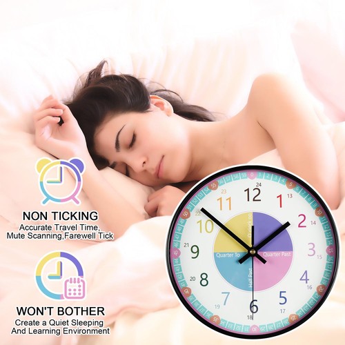 Decor Educational Telling Time Wall Clock Clock for Kids with Silent ...
