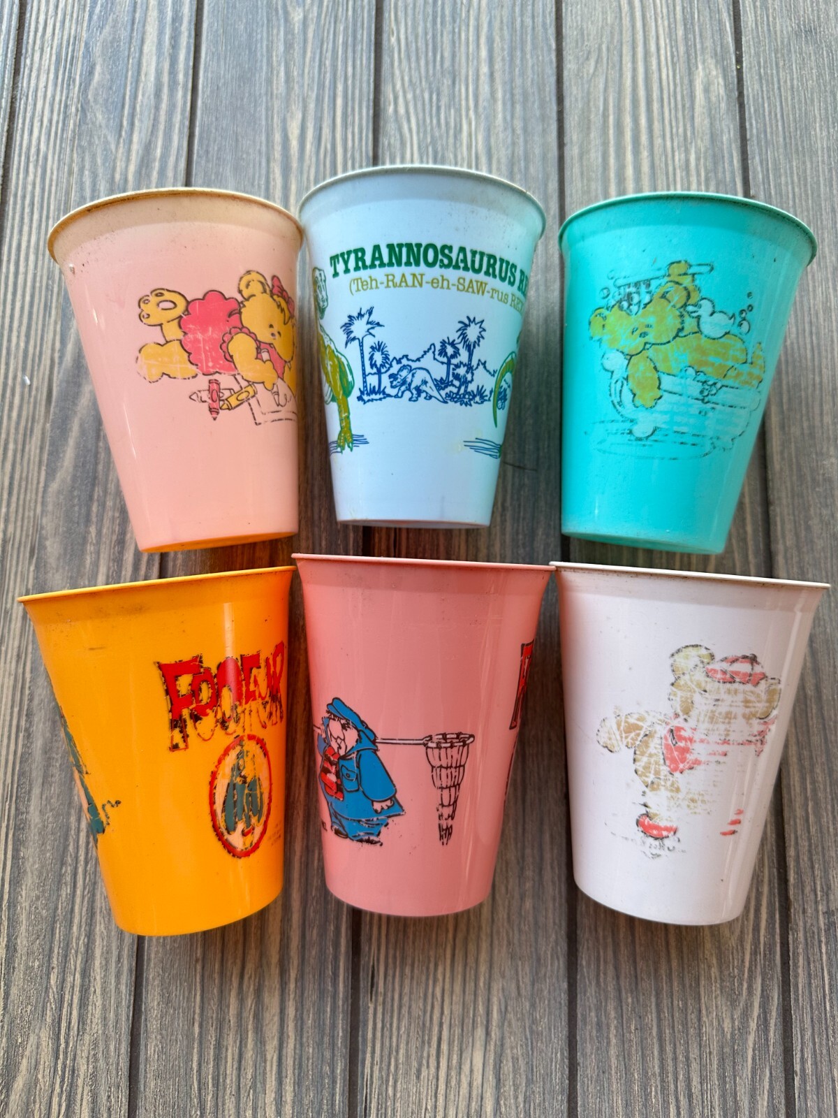 Lot of 6 Vintage Collectible Plastic Cups with Old Cartoon Print Design ...