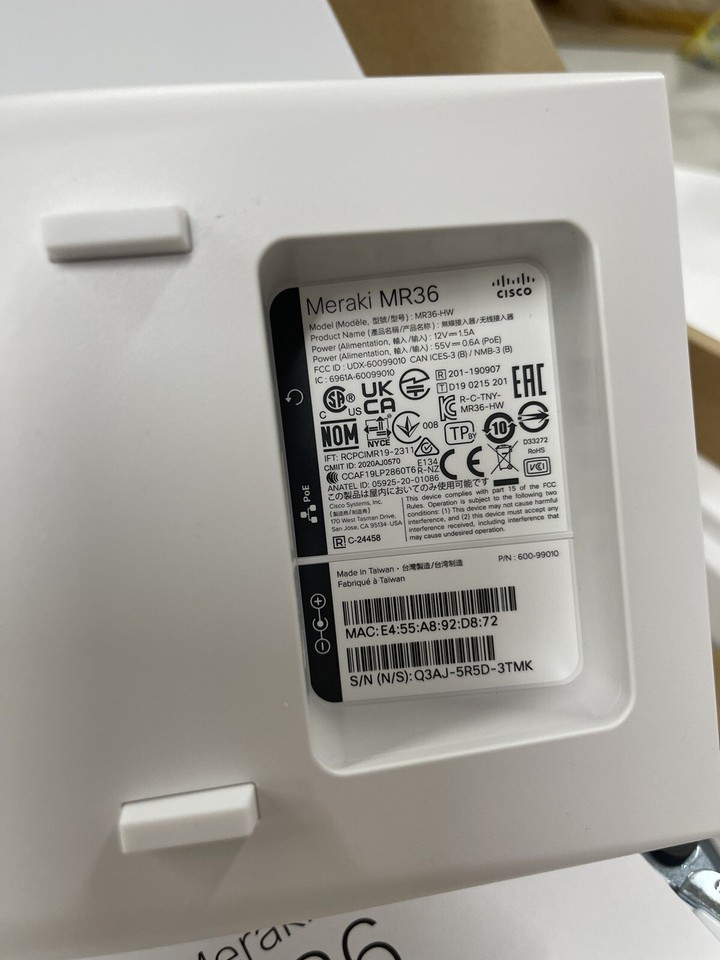 Cisco MR36-HW Meraki MR36 Wireless Access Point Wi-Fi 6 Cloud-Managed ...