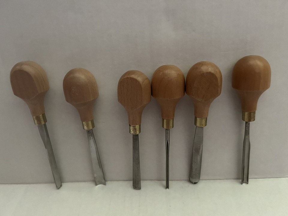 Ashley Iles 6 Piece Wood Carving Palm Hardwood Handle Tool Set Made In ...