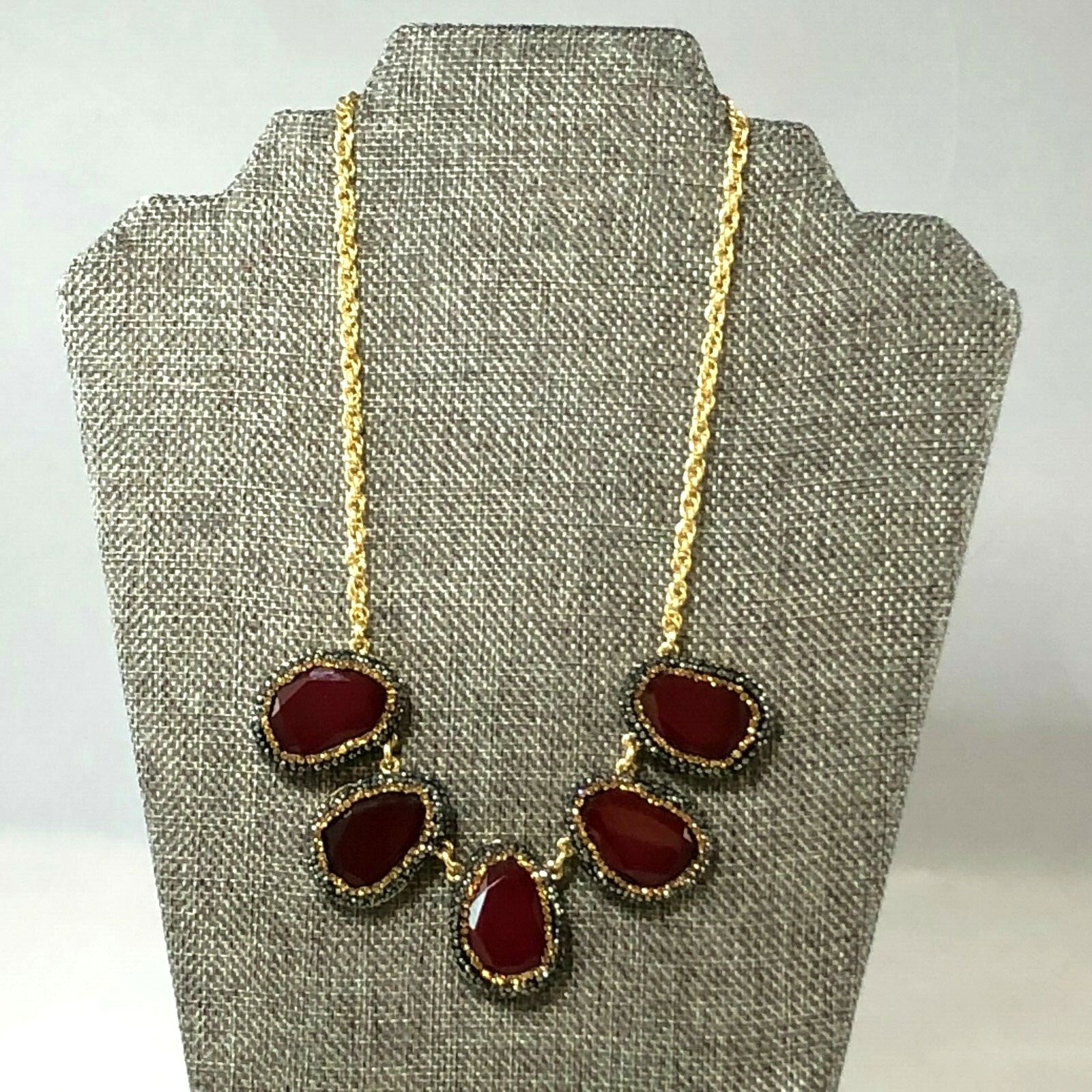 Stunning Talbots Statement Necklace Deep Red Stones w/Gold & Charcoal ...