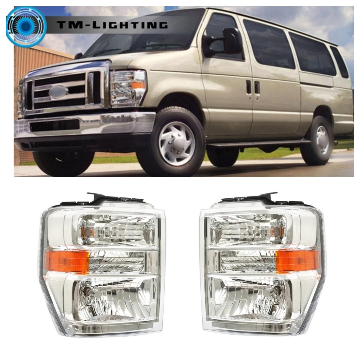 For Ford E150 E250 E350 E450 Superduty 2008-2014 Headlights Halogen ...