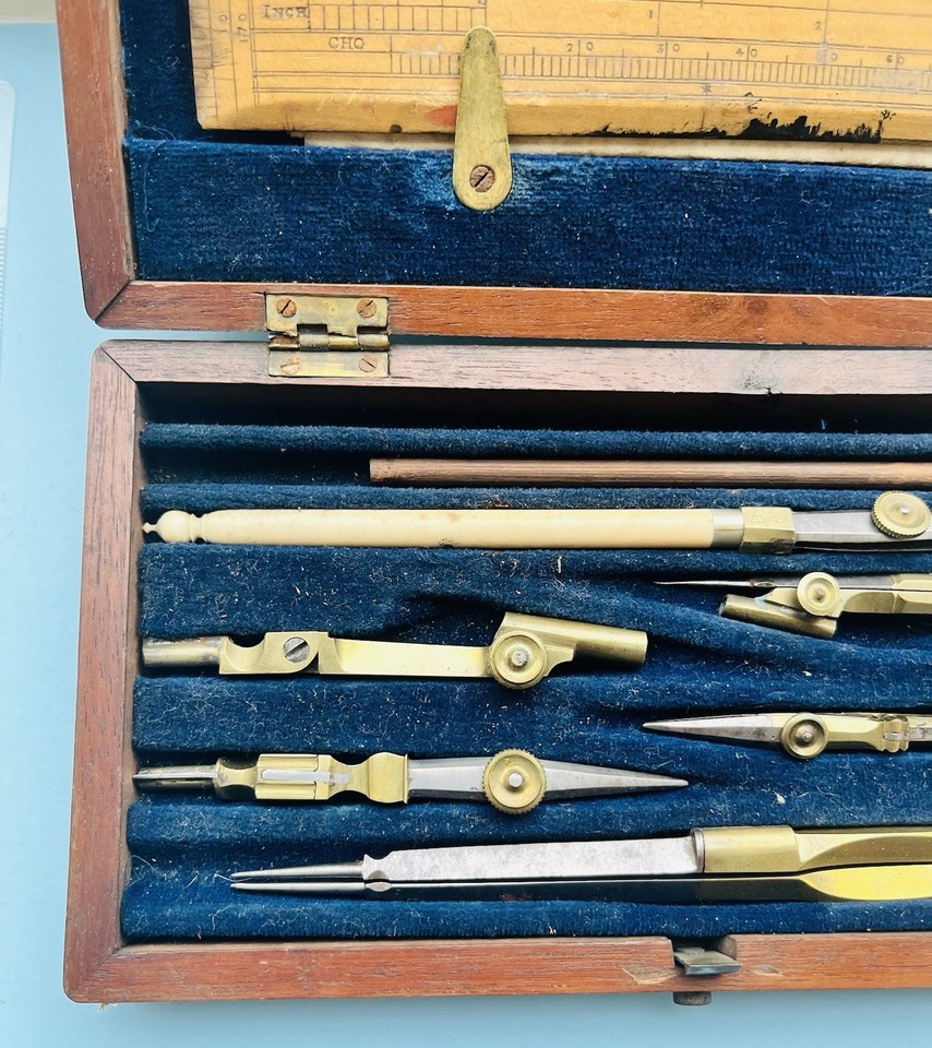 Brass Antique Technical Drawing Draughtsman Set In Wooden Box | eBay