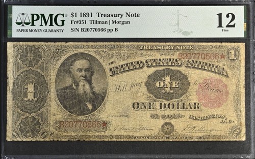 Series Of 1891 $1 Large Size Treasury Note Red Seal Edwin Stanton Fr ...