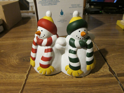 Partylite Snowmen Pillar Holder PO476 Candle Winter Christmas Holiday ...