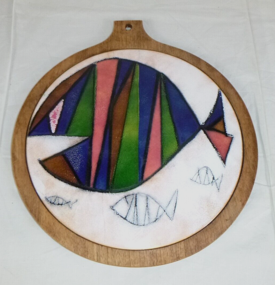 Vtg Mid Century Modern Enamel On Copper Tray Wall Art Atomic Fish 12 ...