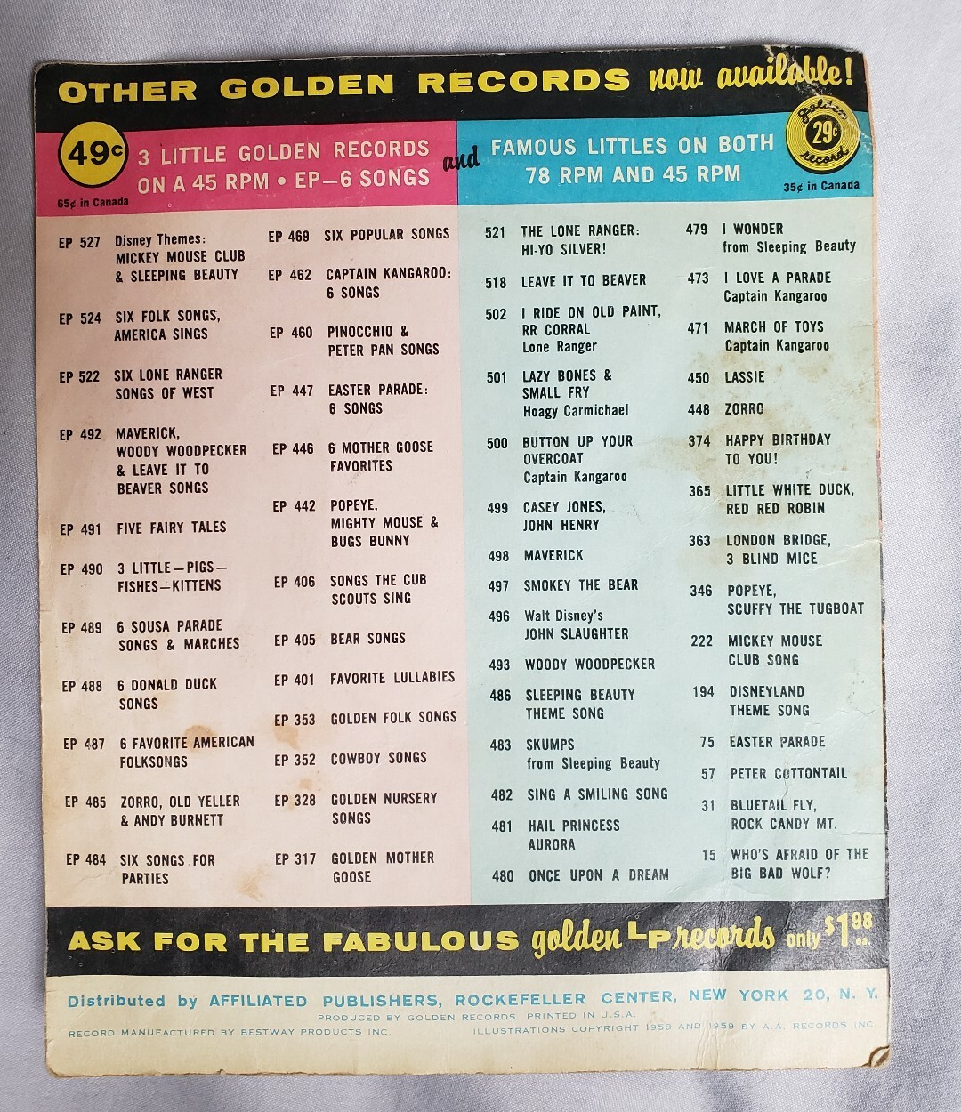 Golden Record from Walt Disney's Sleeping Beauty "Skumps" - 78 RPM | eBay