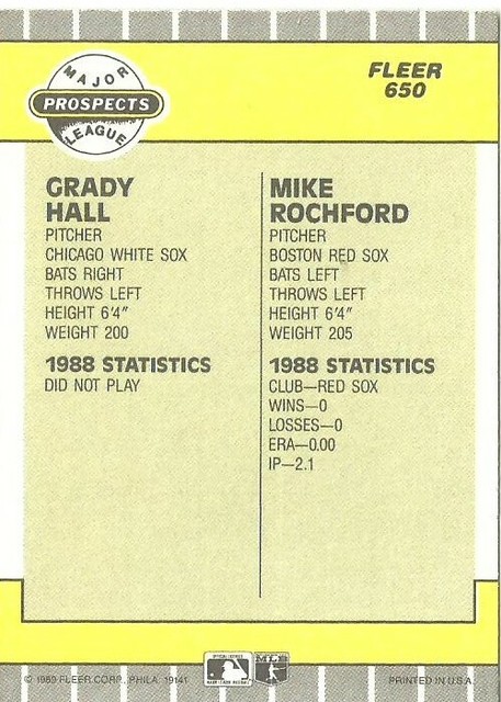 1989 Fleer - Major League Prospects #650 Mike Rochford, Grady Hall (RC ...