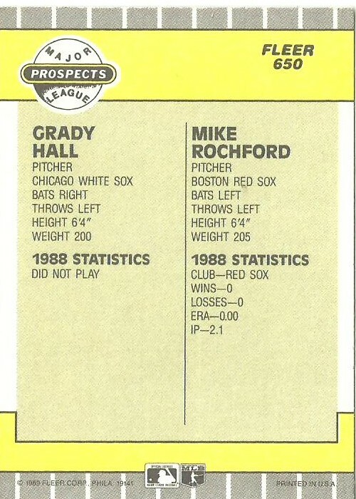 GRADY HALL AND MIKE ROCHFORD MAJOR LEAGUE PROSPECTS #650 - FLEER NM-MT ...