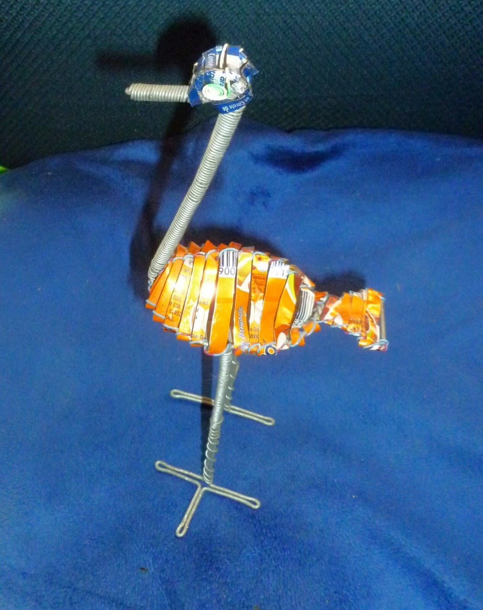 Crafts Made From Soda Cans 8" Tall SODA CAN BIRD SCULPTURE, Folk Art,