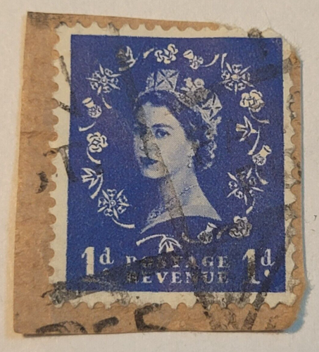 GB Postage Revenue ~ Blue 1D Stamp ~ Queen Elizabeth II ~ Posted ~ 1953 ...
