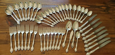 Oneida Community AFFECTION Silverplate 1960 Silverware 50 Pc Set Wood ...