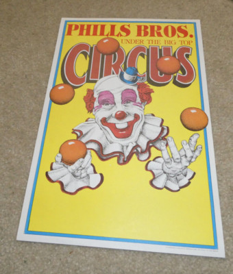 Vintage 1990s Phills Brothers Circus Event Poster with Clown Juggling ...