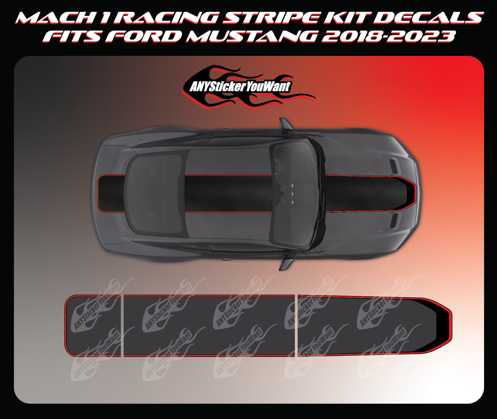 Mach 1 Racing Stripe Kit Vinyl Decals Fits Ford Mustang 2018-2023 | eBay
