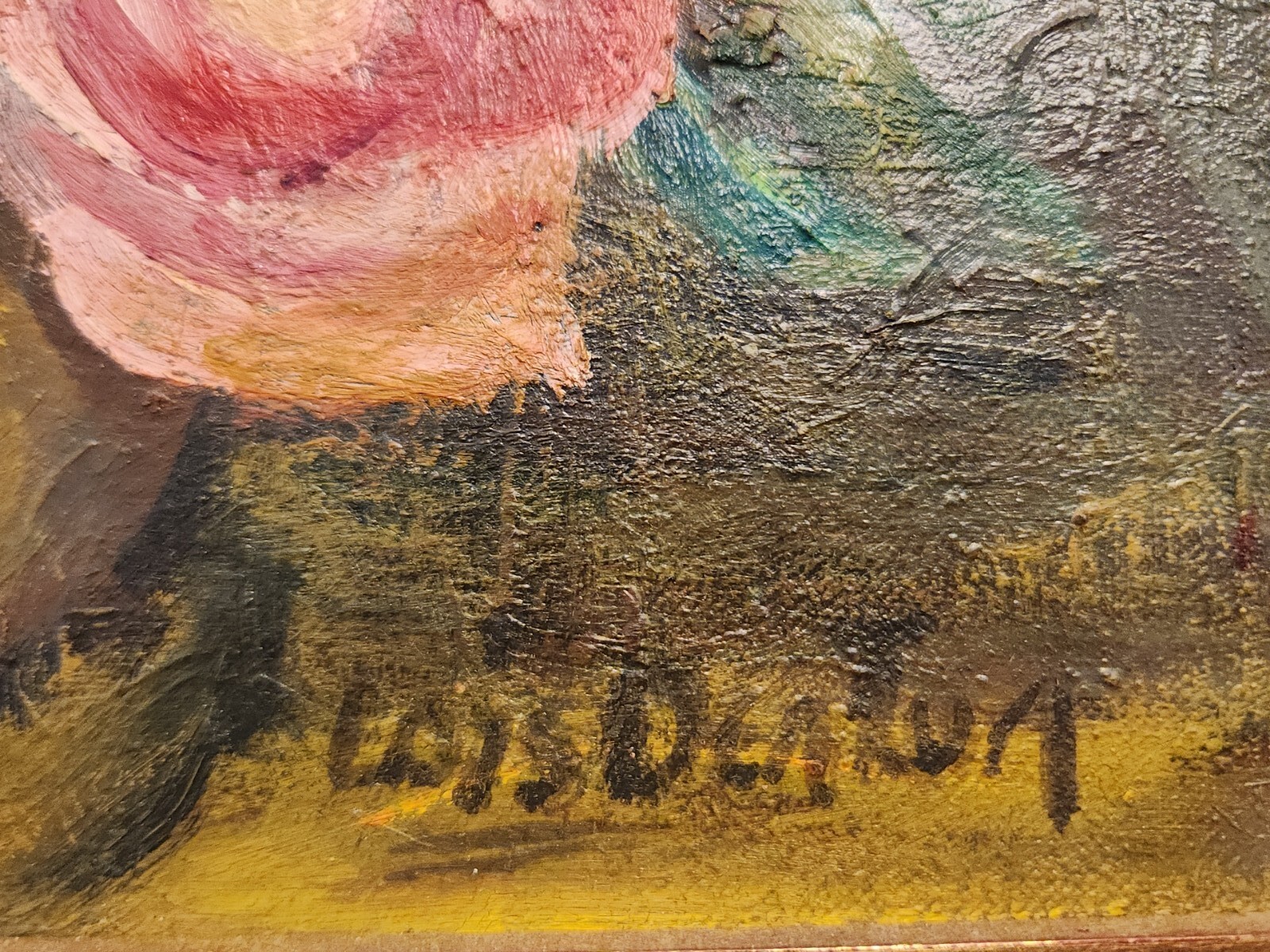 LOIS DENTON SIGNED ANTIQUE ORIGINAL PAINTING OIL ON BOARD FRAMED FLORAL ...