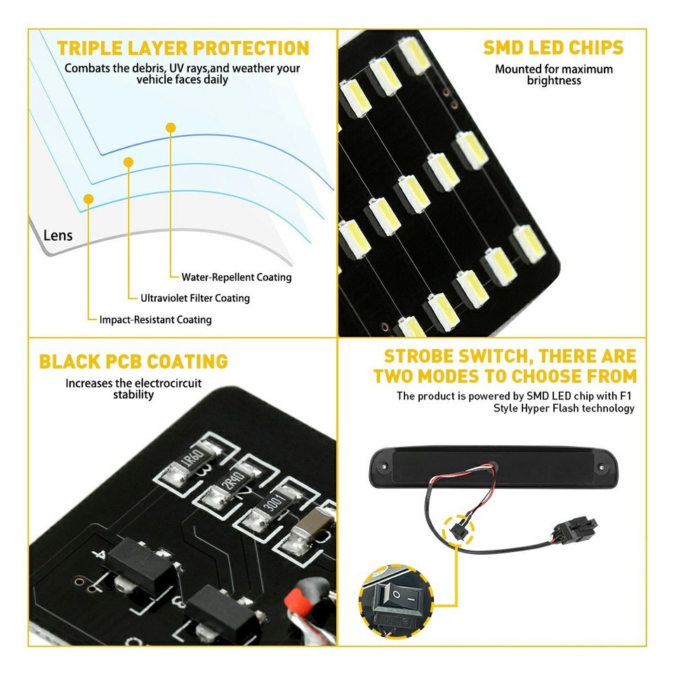 SMOKE LED 3RD THIRD LIGHT BRAKE CARGO TAIL LAMP FOR 1999-16 FORD F250 ...