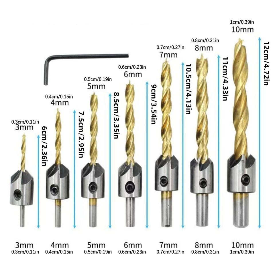 7pcs three-point design Drill Bit Assembly Pilot Screw Holes ...