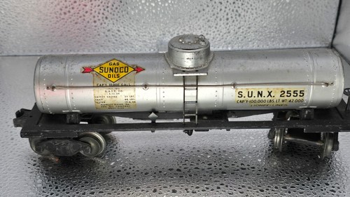 Vintage Lionel Sunoco Tank Car S.U.N.X. 2555 Silver Metal O Gauge Train ...