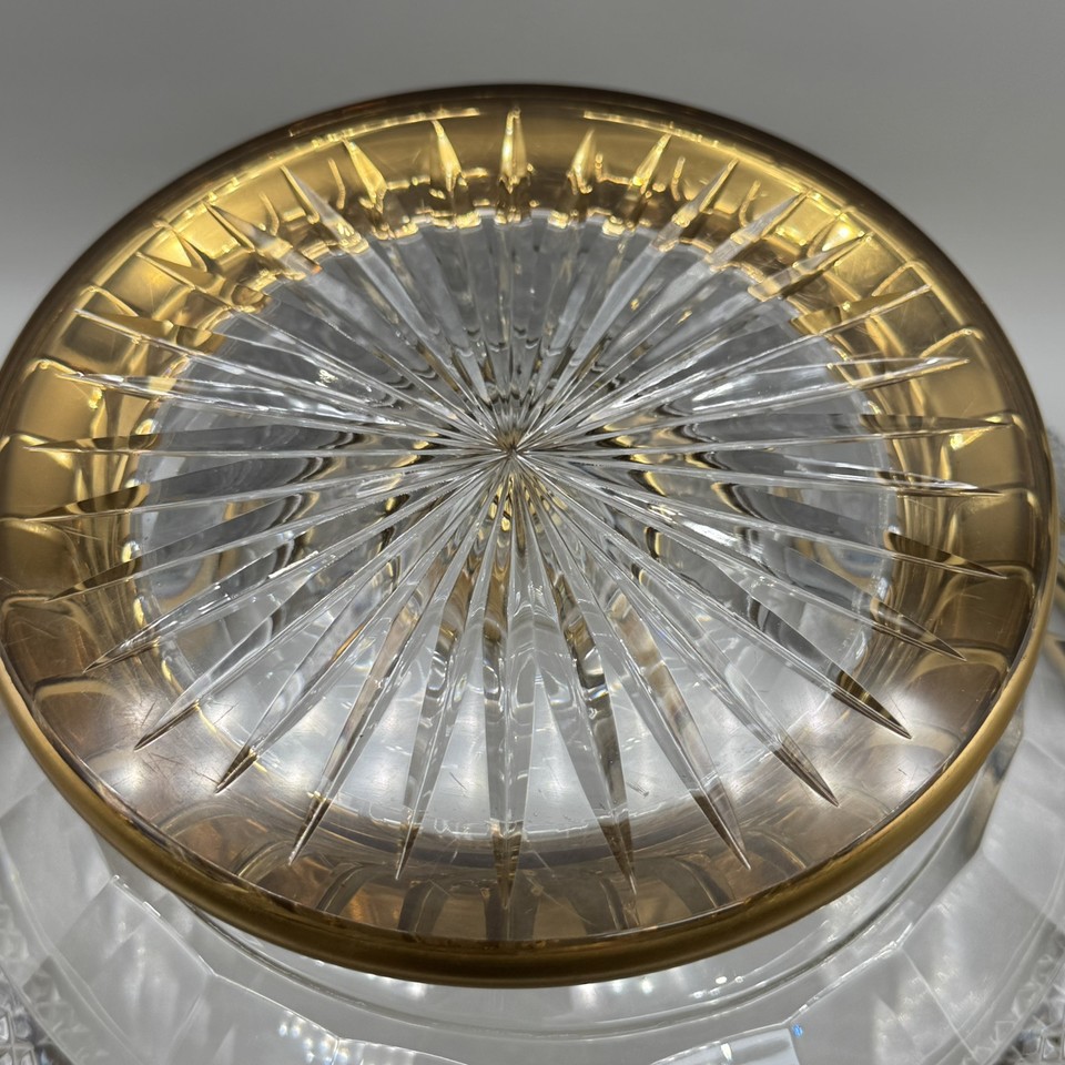 Vintage Large Bohemian Cut Crystal Centerpiece Bowl Painted Gold Rim ...