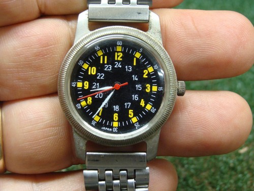 Vietnam era mens watch silver military type A-D Japan Speidel band W ...