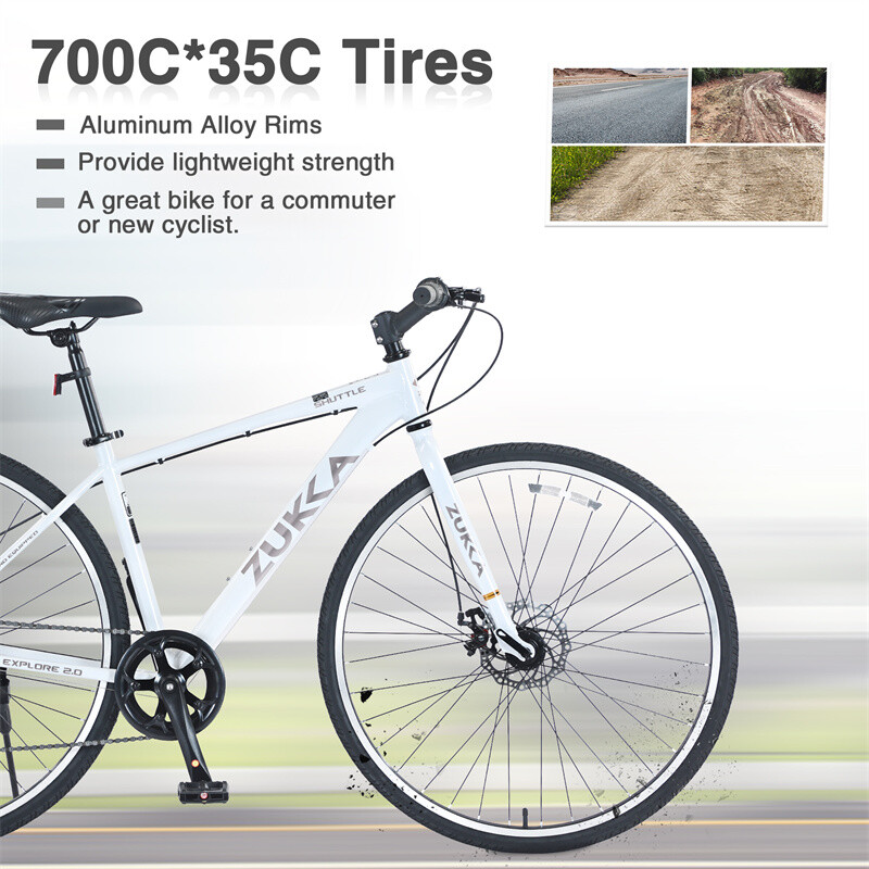 700C Hybrid Bike 7 Speed Aluminum Alloy Frame Double Brake for Adults ...