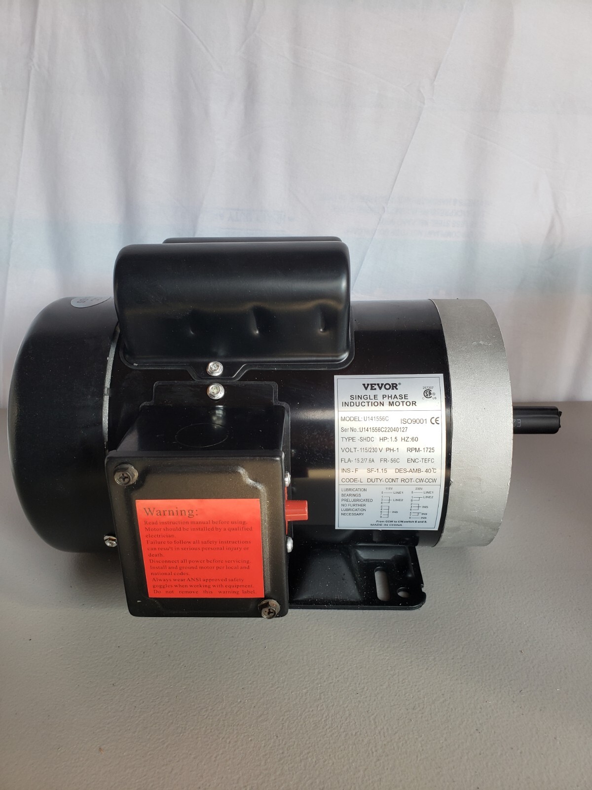 VEVOR F56C 1.5S4C 230V 1.5HP 56C Electric Motor - DJS141556C0000001 for ...
