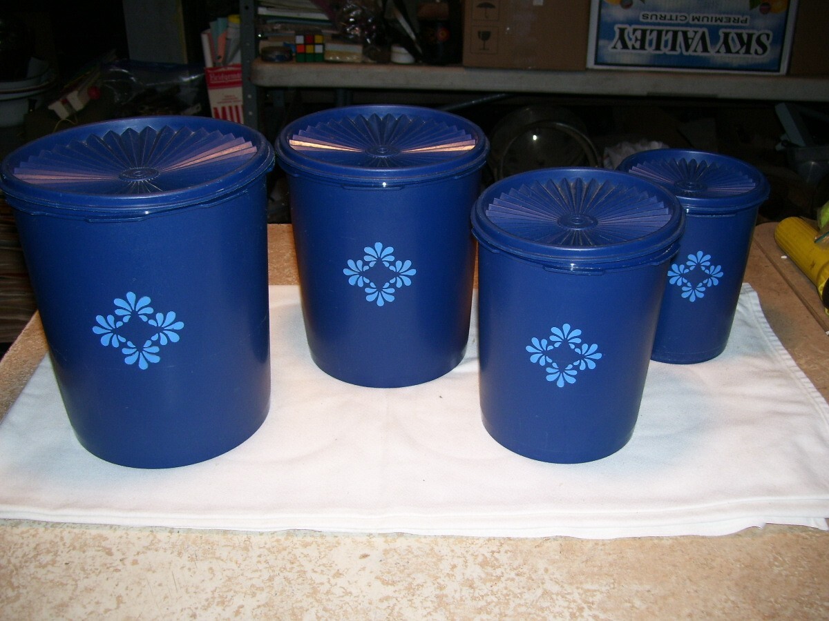Set of 4 Vintage Tupperware Dark Berry Blue Kitchen Canisters Retro ...