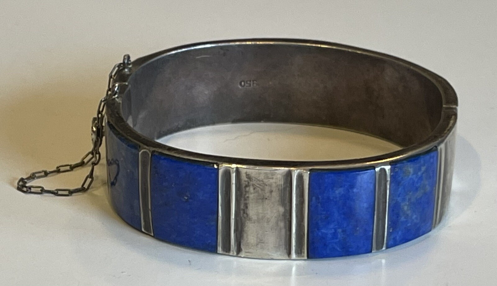 WEIGHTY VINTAGE 950 SILVER LAPIS HINGED CLAMP BANGLE … - Gem