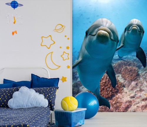 3D Animal Two Dolphins K291 Wallpaper Mural Self-adhesive Removable Sticker Luna | eBay