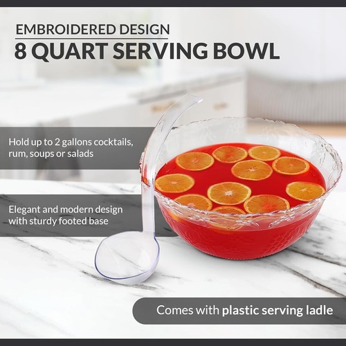 Heavyweight Clear Plastic 2-Gallon Punch Bow with 5 OZ Ladle ...