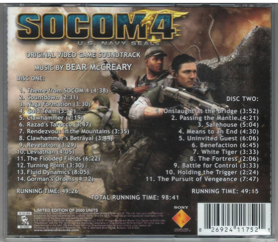 Socom4 U.S. Navy Seals 2CD Original Soundtrack Bear Mccreary V4 | eBay