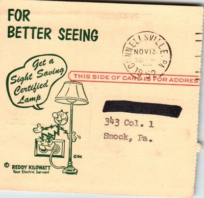 1952 West Penn Power Company Electric Bill Postcard with Reddy Kilowatt ...