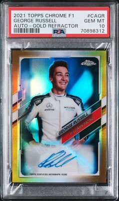 2021 topps chrome f1 george russell autograph gold refractor 05/50 psa ...