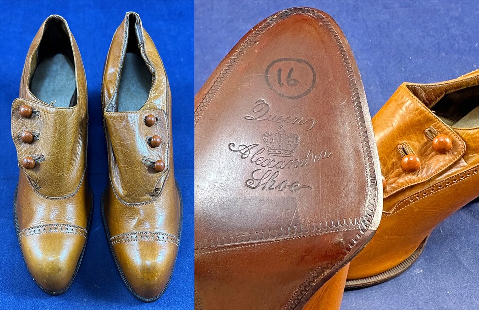 Edwardian Unworn Queen Alexandra Shoe Brown Leather Low Side Button ...