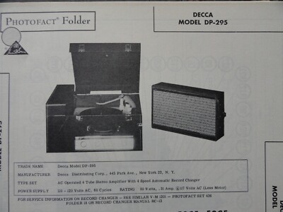 Original Sams Photofact Manual DECCA MODEL DP-295 (511) | eBay