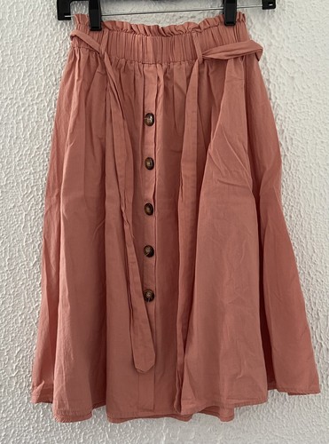 Shein Womans Paper-bag Waist Skirt Belt Trendy Pink MIDI Cotton Size 4 ...