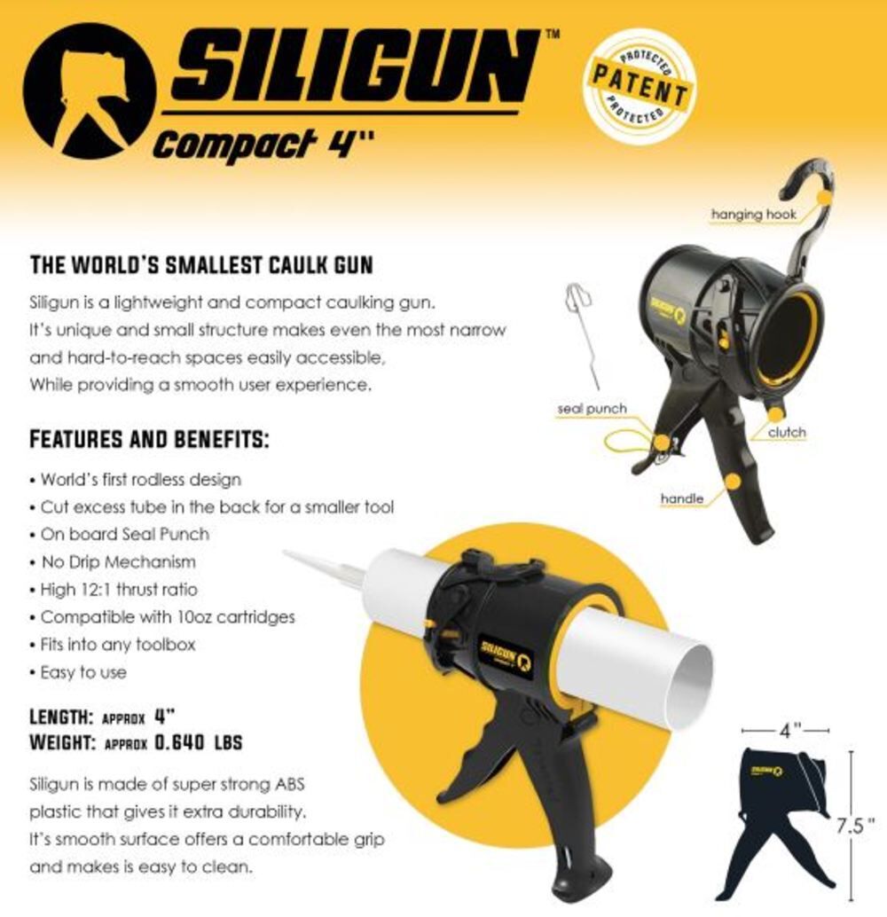 Siligun 4 Inch Compact Heavy-Duty Anti-Drip Caulk Gun For 10 Oz Tubes ...