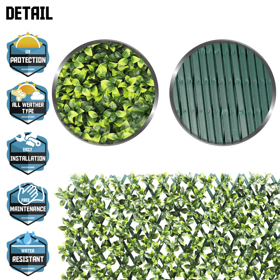 Artificial Hedge Expandable Plant Faux Leaves Outdoor Fence Panel With ...