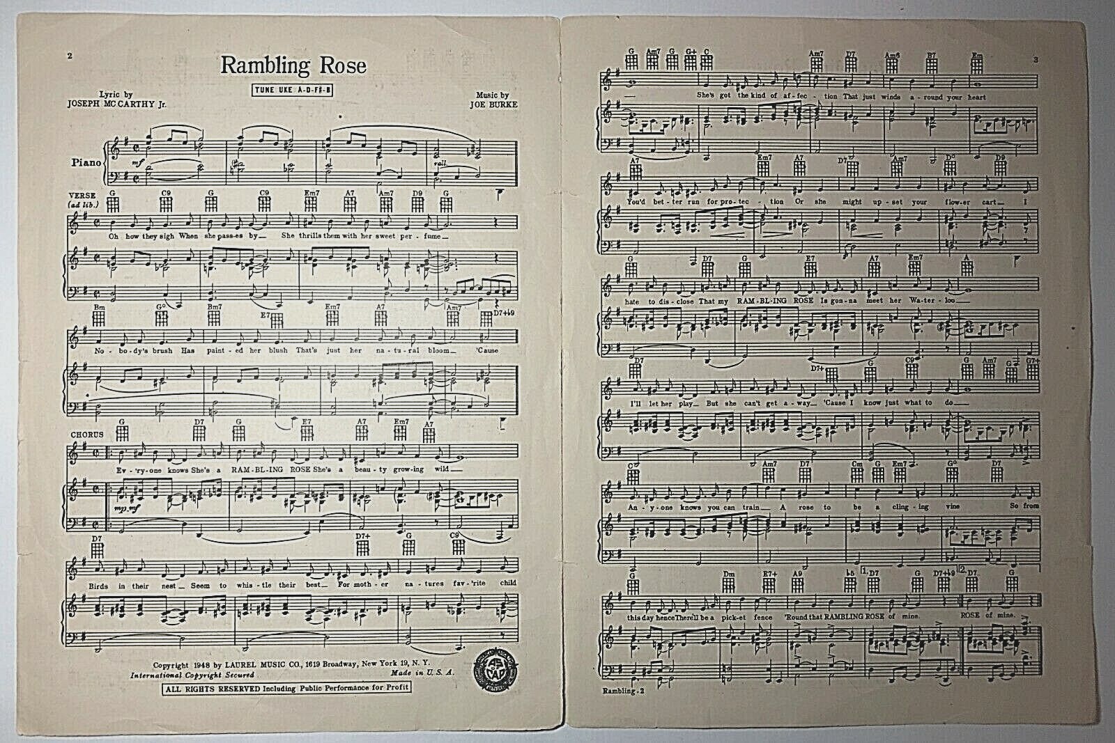 VINTAGE SHEET MUSIC- RAMBLING ROSE- PERRY COMO COVER PHOTO 1948 | eBay