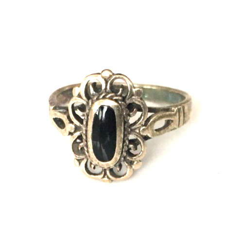 Vtg Ring MARKED CW 925 STERLING SILVER Size 6 Band Black Jewelry lot y ...