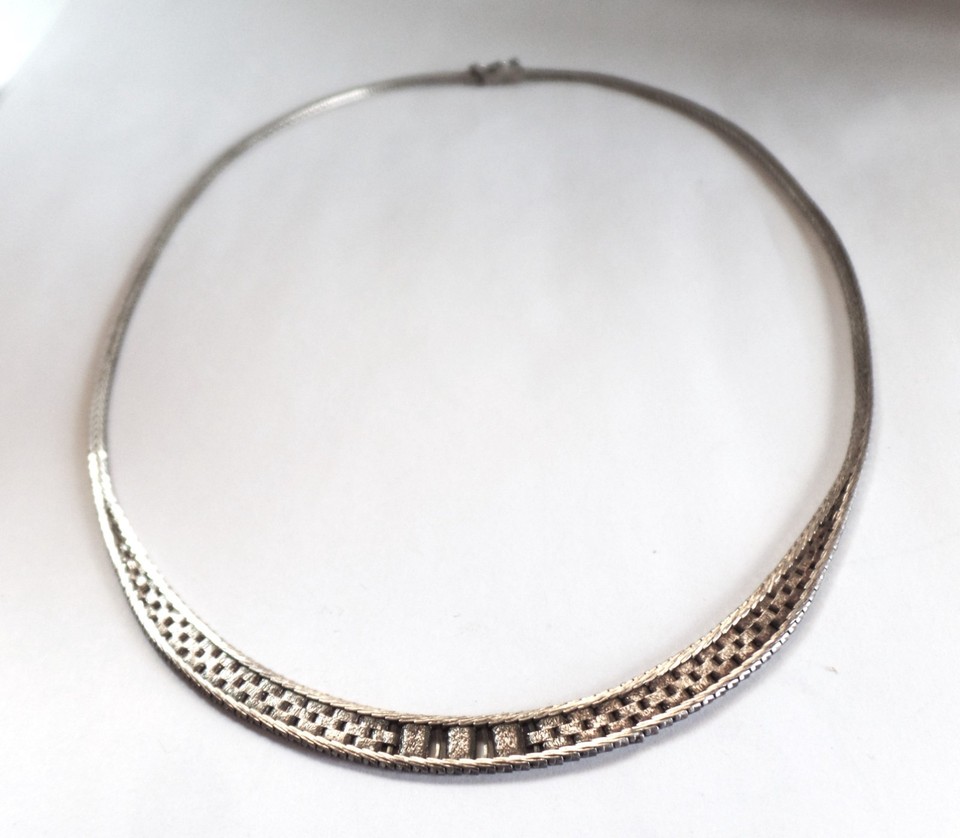 925 ITALY STERLING SILVER Flat Mesh link graduated CHAIN NECKLACE 16 ...