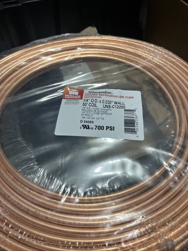 Streamline 653R Ac Refrigeration Copper Tubing, 1/4 In Od, 50 Ft, Coil ...