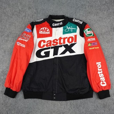 Vintage John Force Racing Jacket Mens XL Black NHRA Drag Racing Castrol ...