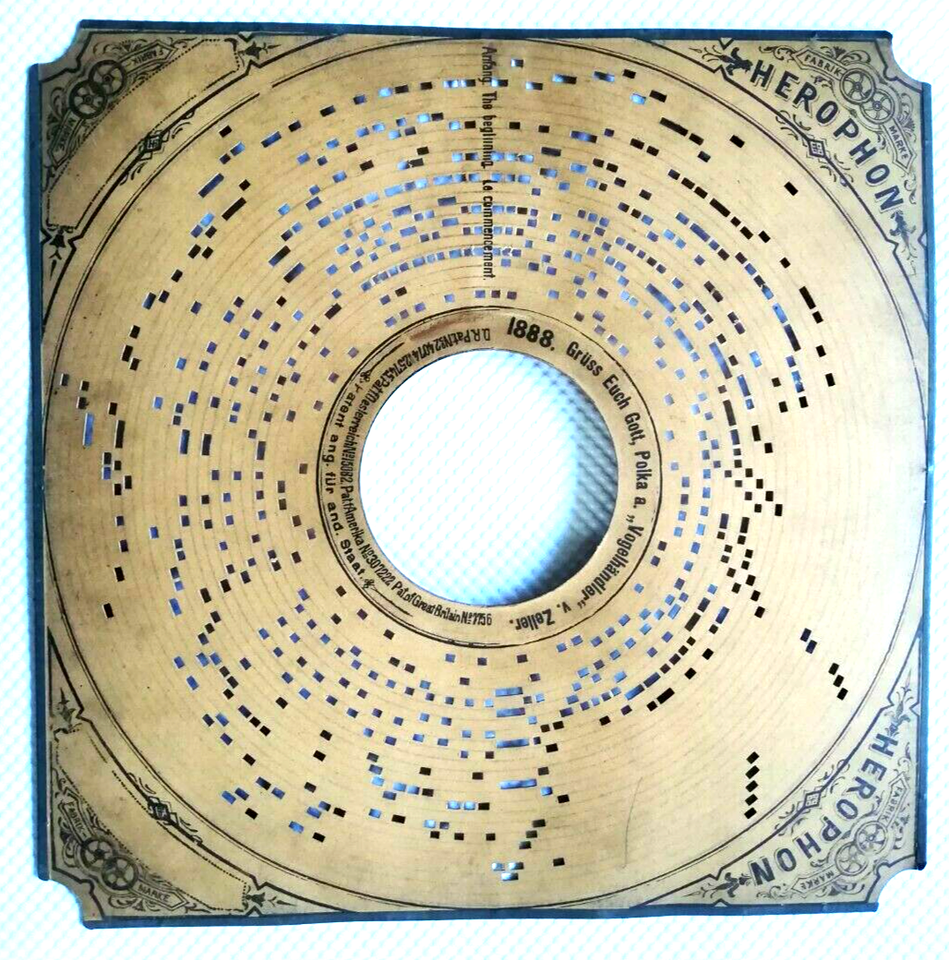 ORGAN disc HEROPHON organette cardboard square disc for music box ...