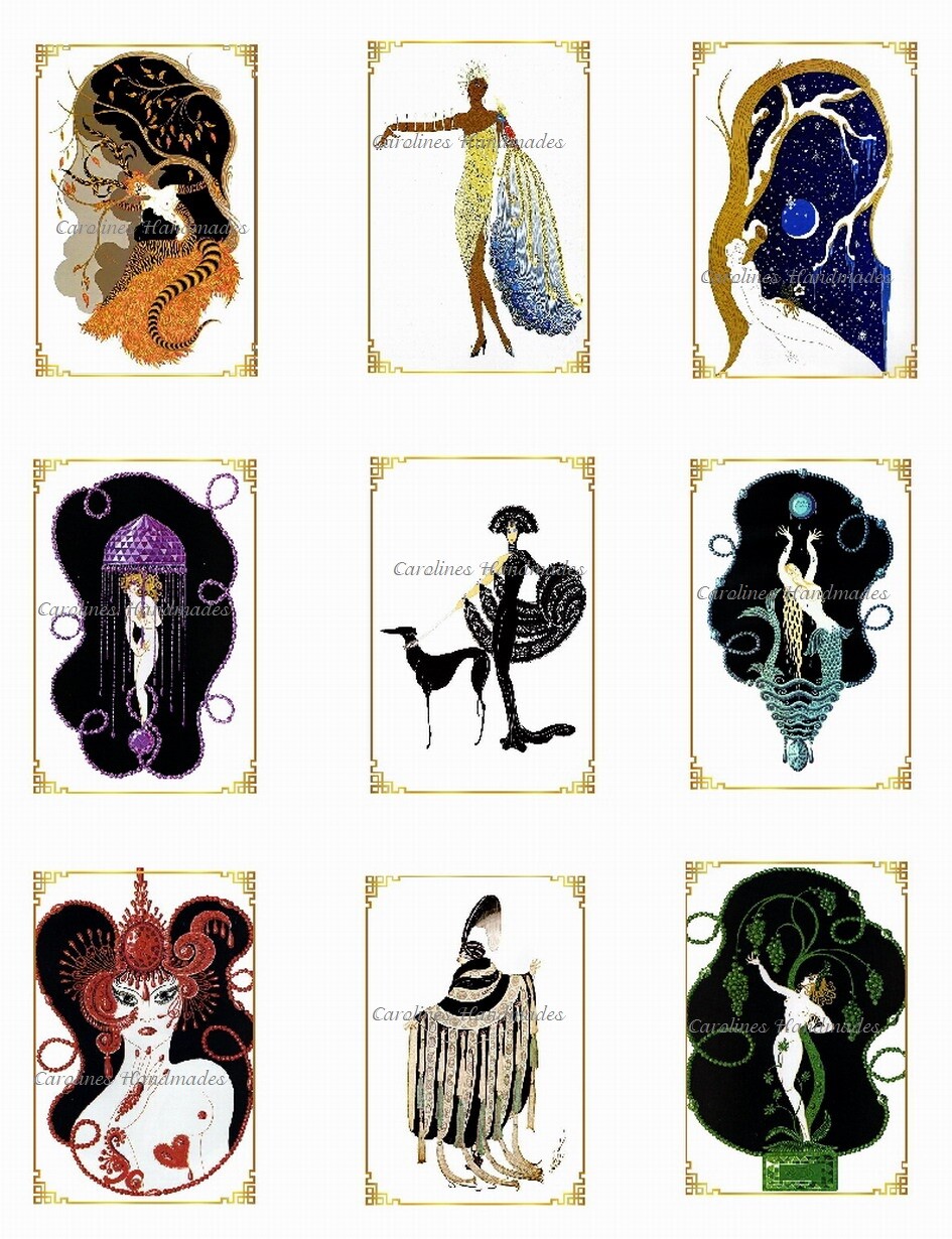 Erte' Designs Reproduction Cotton Fabric Quilt Blocks (9) @ 2X3" Each ...