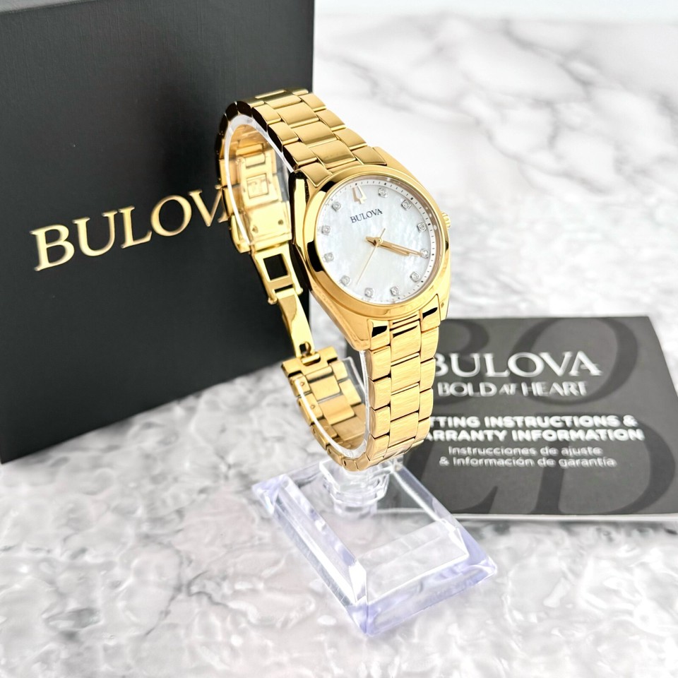 Bulova Surveyor Women's Gold-Tone Stainless Steel Diamond Watch 97P172 ...