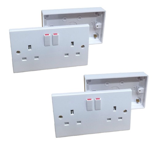 2 X 13A Double Wall Socket 2 Gang with Switched Plug & 25mm Pattress ...