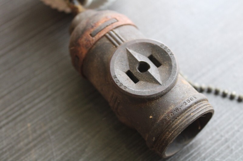 old industrial light fixture, porcelain mount combination receptacle ...