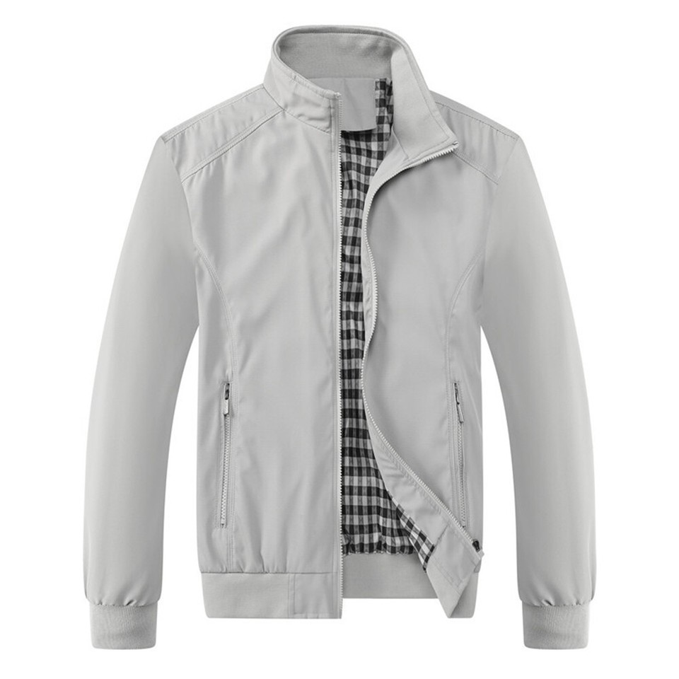 Mens Full Zip Up Jacket Stand-up Collar Coat Business Bomber Overcoat ...