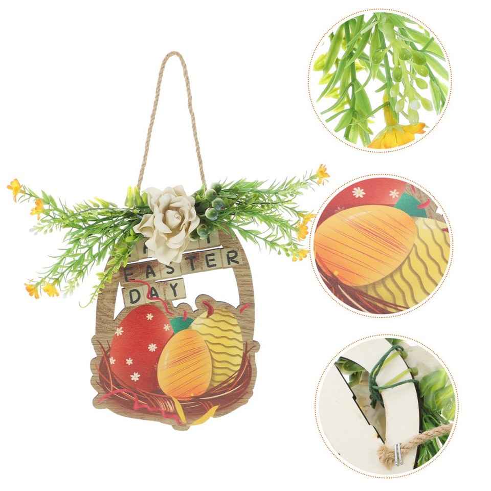 Happy Easter Hanging Sign Front Door Sign Wooden Easter Themed Pendant ...